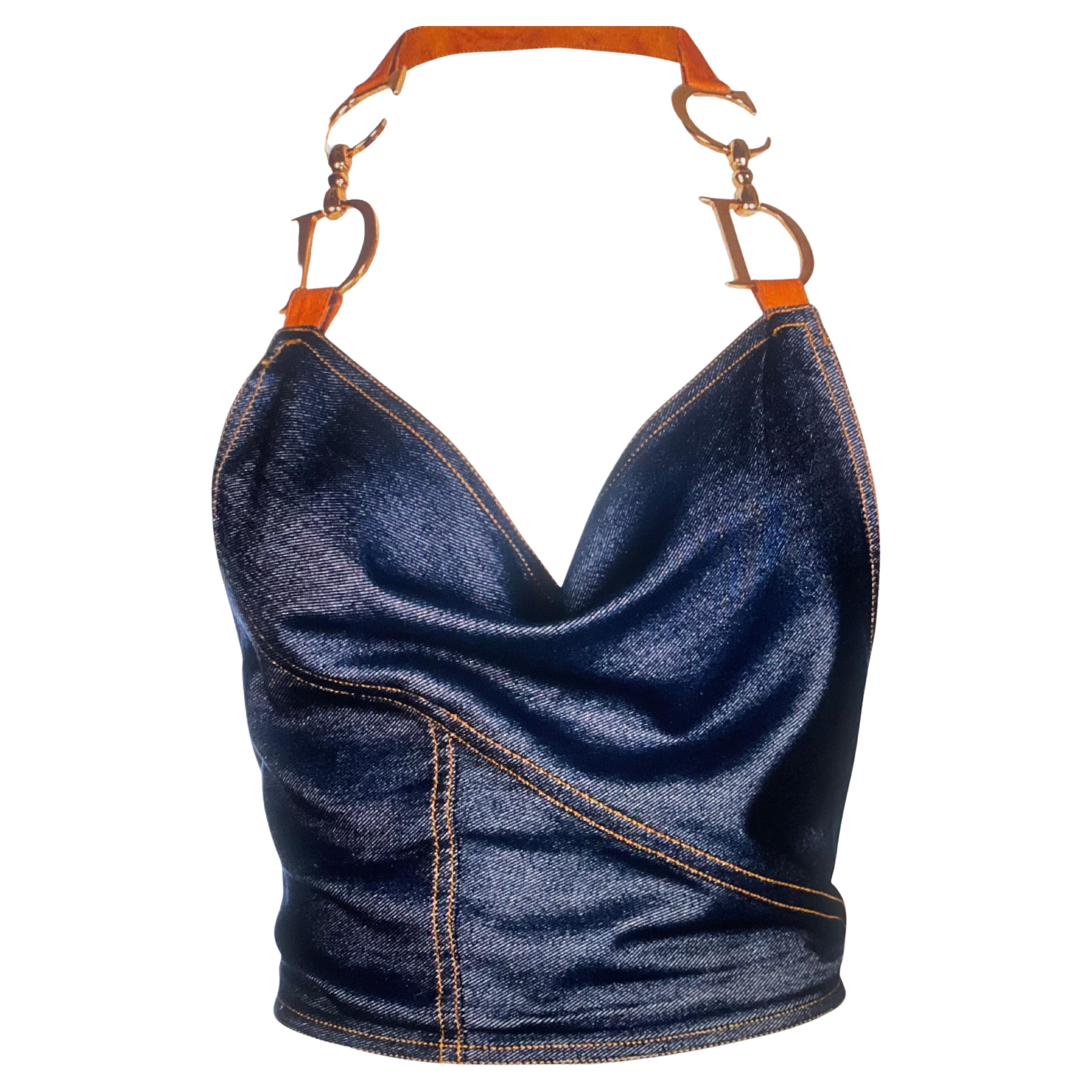 Christian Dior Spring 2000 Runway Saddle Halter Denim Top For Sale at ...