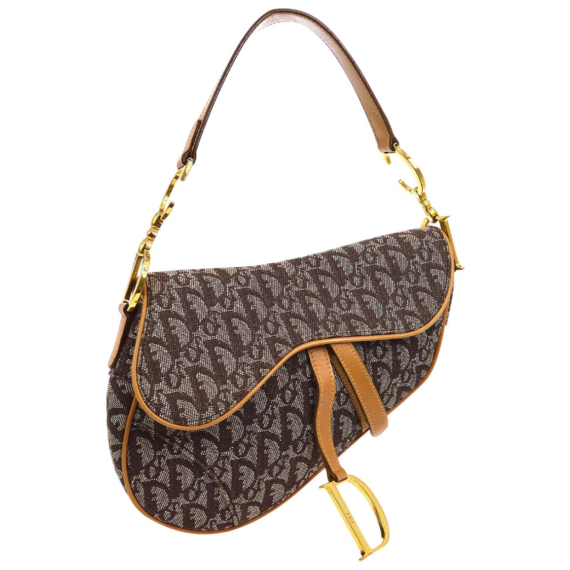 Christian Dior Tan Brown Monogram Cognac Leather 'CD' Logo Charm ...