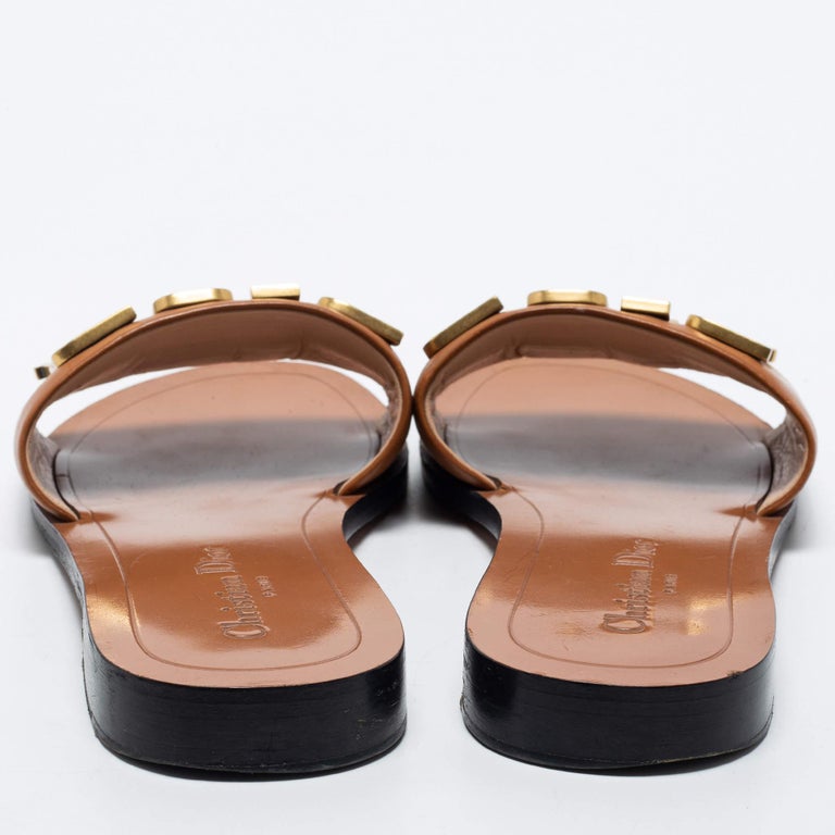 Christian Dior Tan Leather Dior Evolution Flat Slides Size 38 For Sale ...