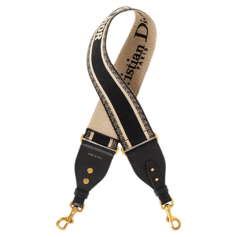 CHRISTIAN DIOR taupe black EMBROIDERED LOGO Shoulder Strap at 1stDibs