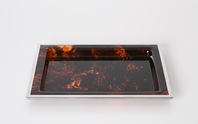 Christian Dior Tortoiseshell Effect Lucite and Chrome Serving Tray ...