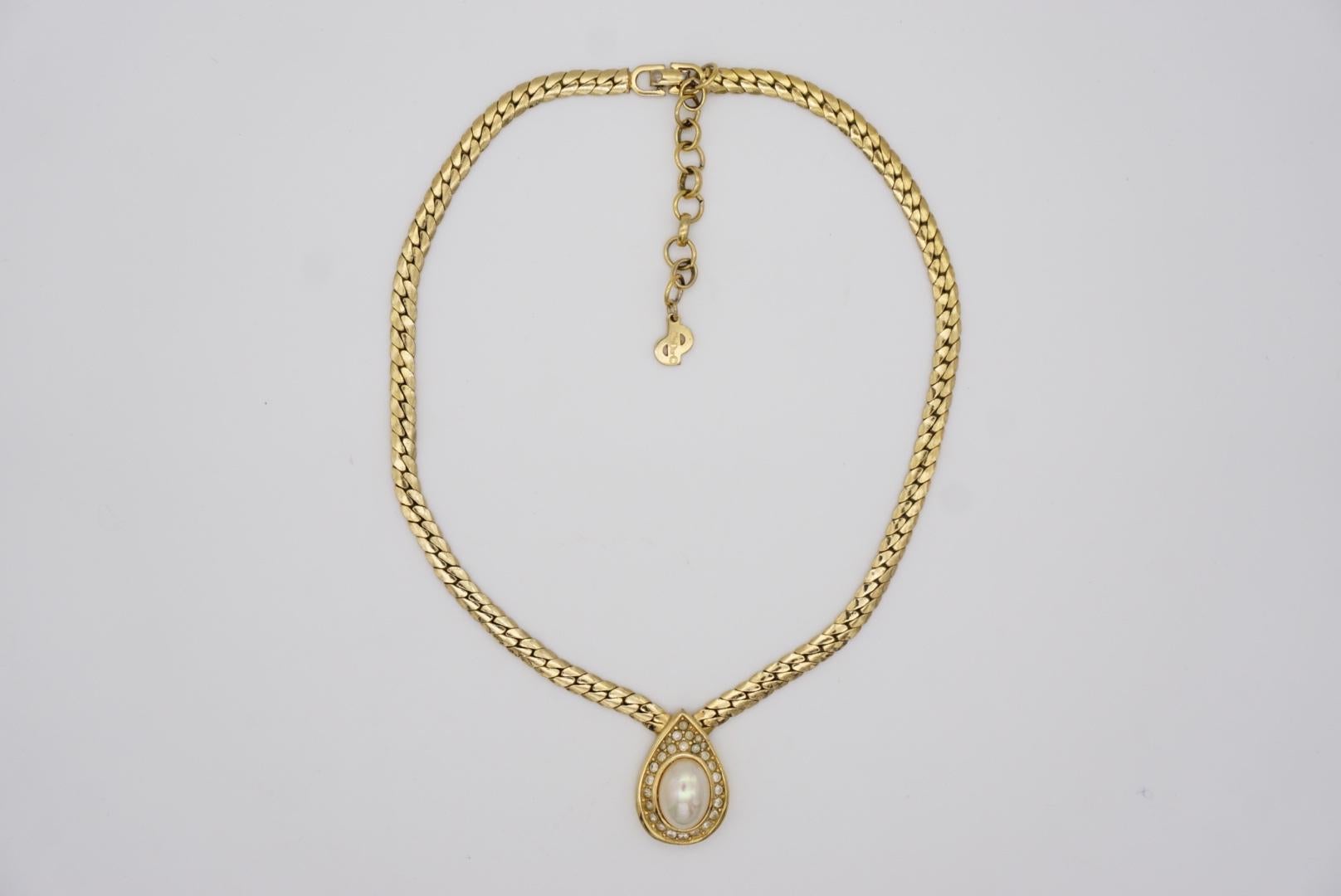 Christian Dior Vintage 1970s Large Oval Pearl Crystals Tear Water Drop ...