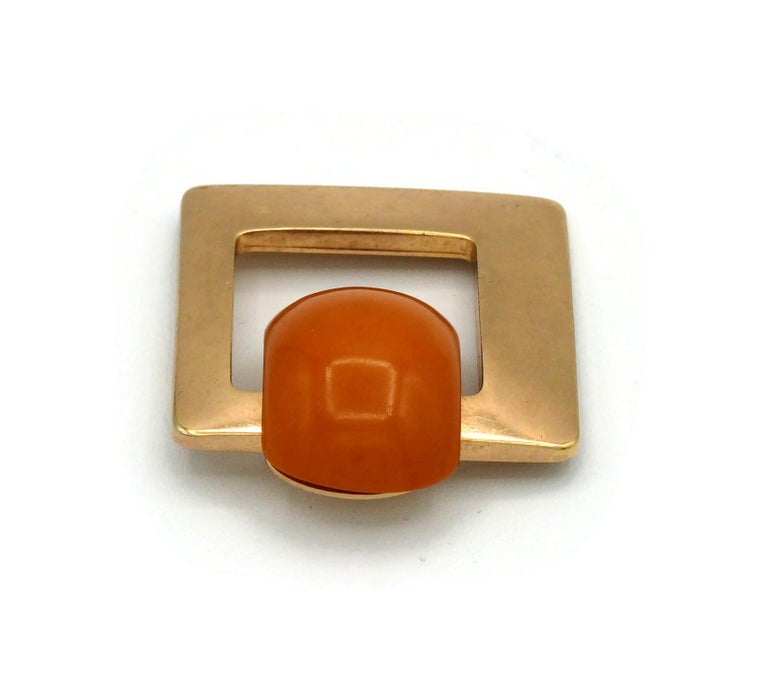 CHRISTIAN DIOR Vintage 1971 Gold Tone and Resin Modernist Brooch For ...