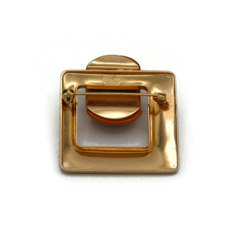 CHRISTIAN DIOR Vintage 1971 Gold Tone and Resin Modernist Brooch For ...