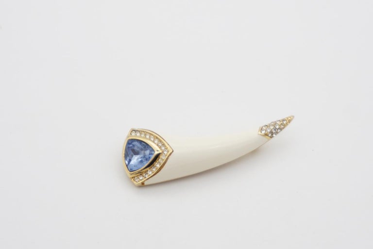 Christian Dior Vintage 1980s Aqua Blue Triangle Crystals Beige Gold ...