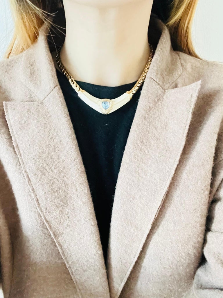 Christian Dior Vintage 1980s Aqua Blue Triangle Crystals Chunky White ...