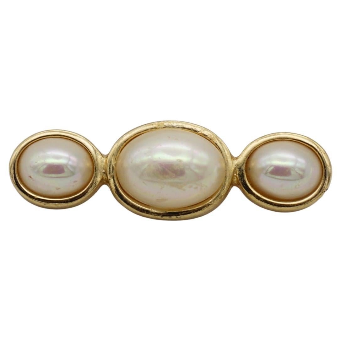 1980s Vintage Christian Dior Gold Tone Rhinestone Brown Horizontal Oval ...