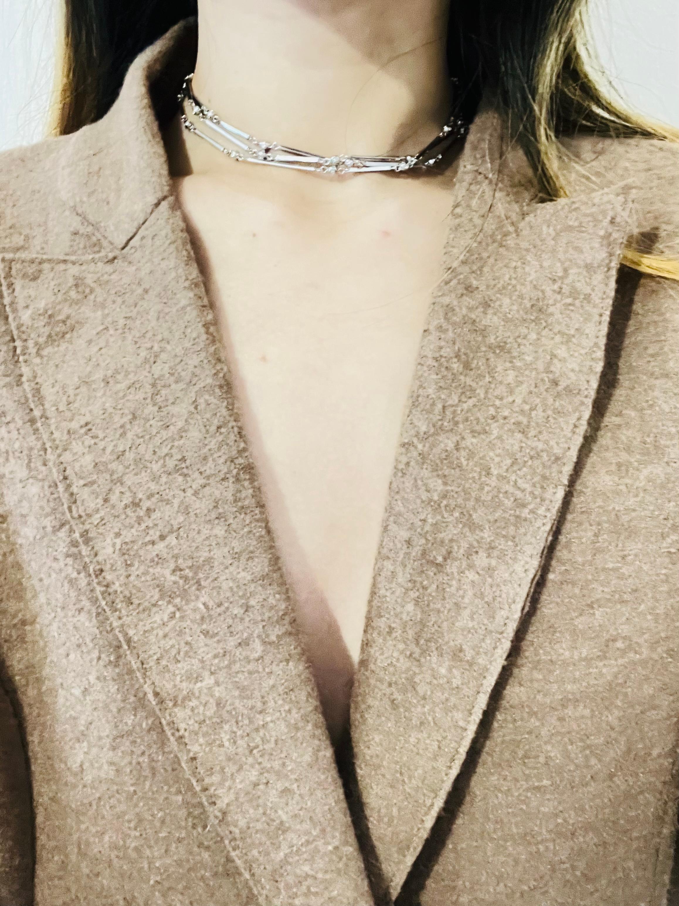 Christian Dior Vintage 1980s White Crystals Long Bar Versatile Silver ...