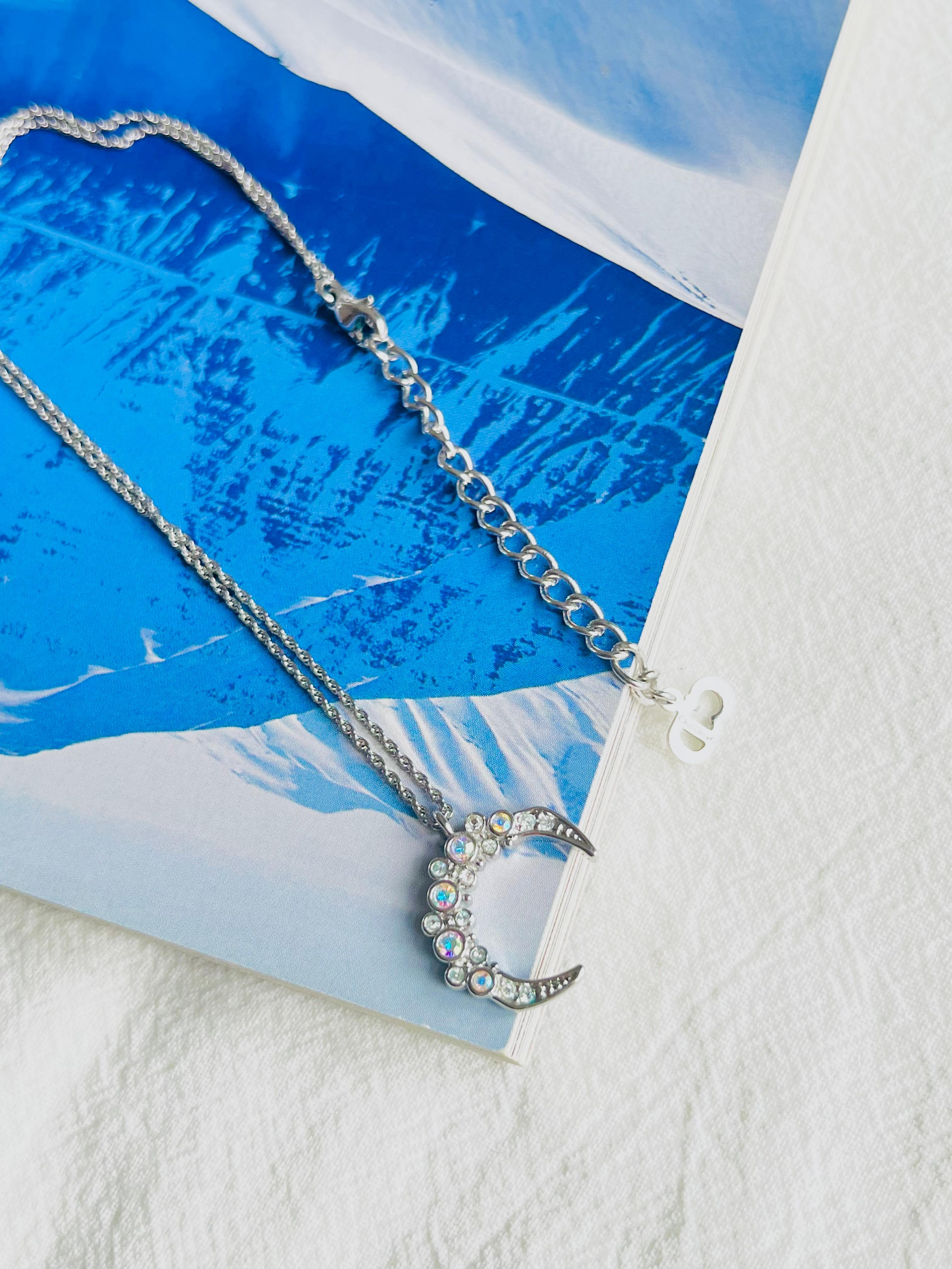 Christian Dior Vintage 1980s White Moon Shining Crystal Silver Pendant ...