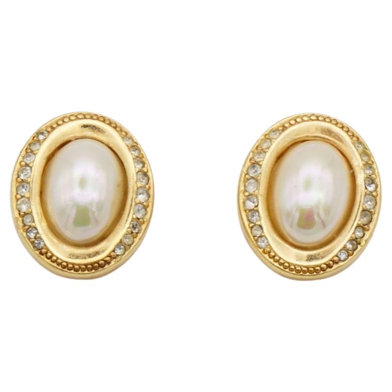 Christian Dior Vintage Gold Oval Large White Pearl Retro Elegant Clip ...