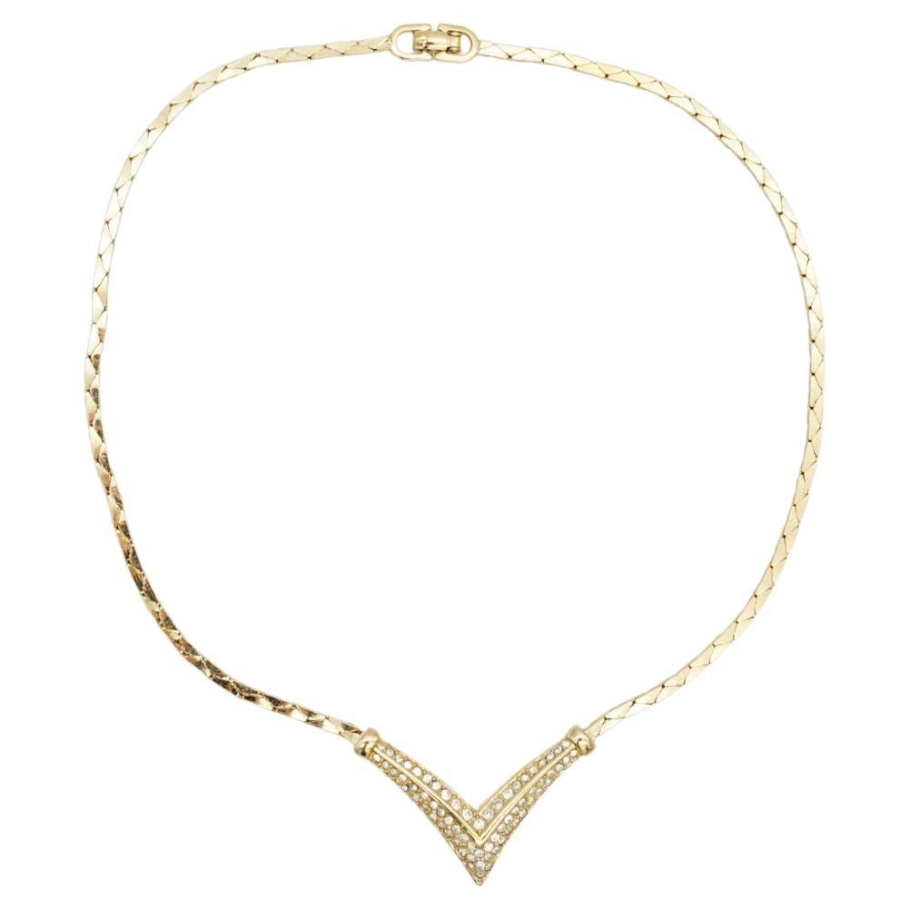 Christian Dior Vintage 1980s Whole Crystals Triangle Arrow Gold Pendant ...