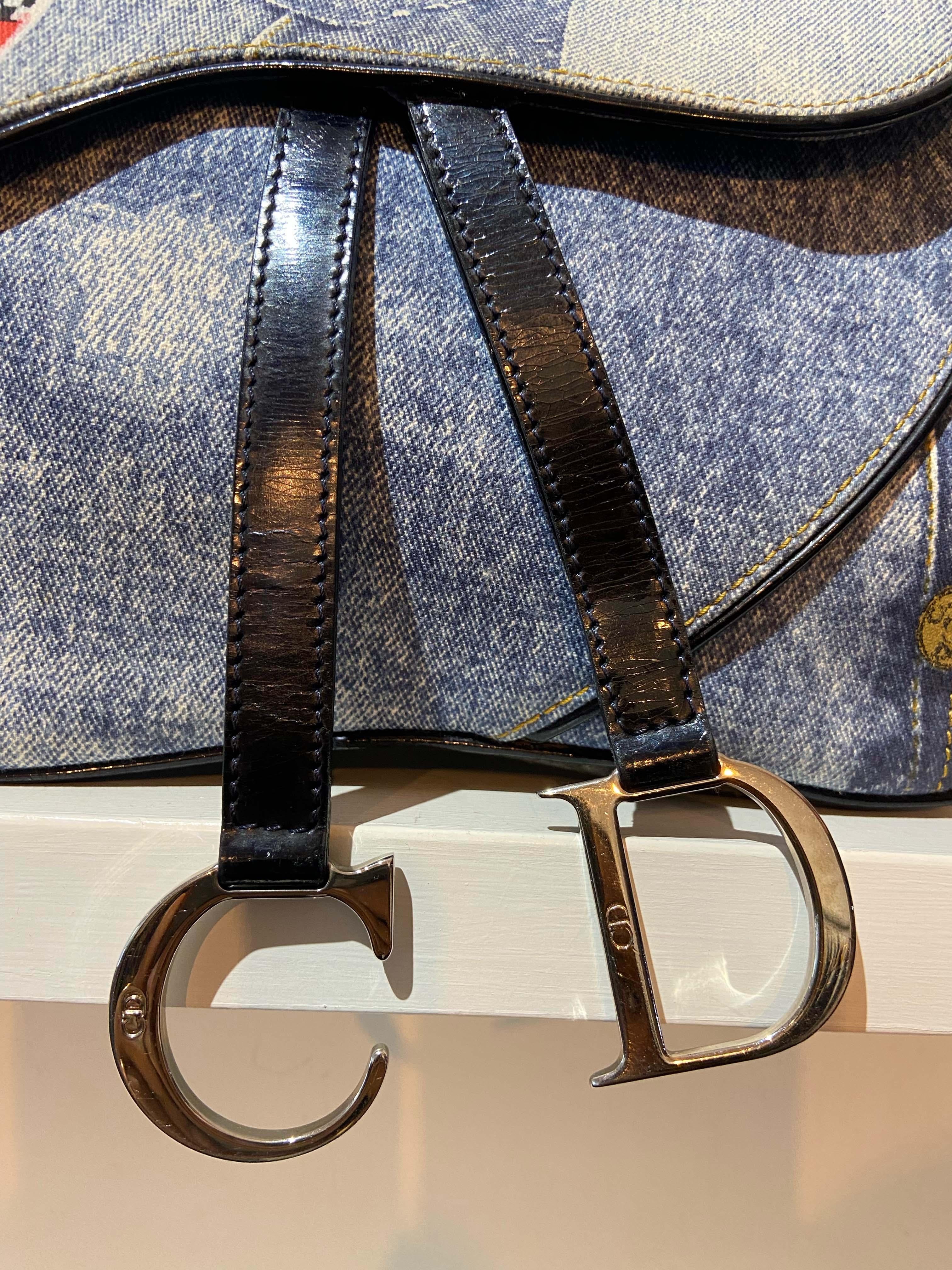 Christian Dior Vintage 2001 Double Denim Saddle Bag For Sale at 1stDibs