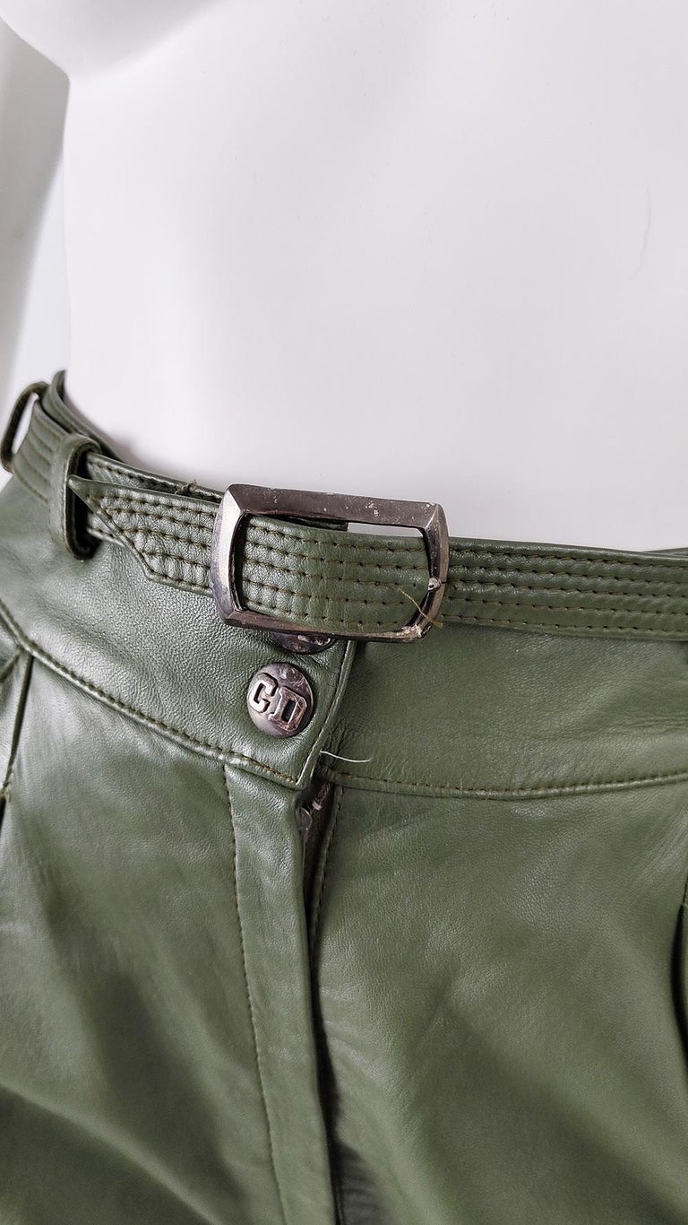 Christian Dior Vintage 80s Green Leather High Waist Lace Pants Trousers ...