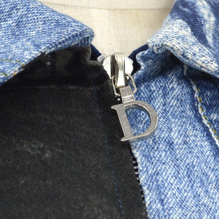 Christian Dior Vintage Black Blue Jean Denim Moto Jacket at 1stDibs