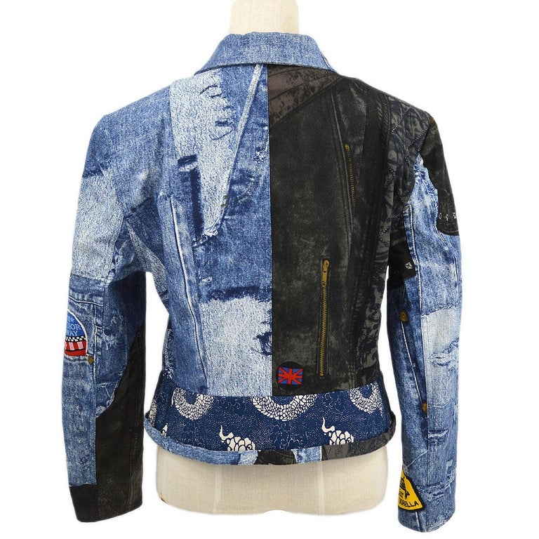 Christian Dior Vintage Black Blue Jean Denim Moto Jacket For Sale at ...