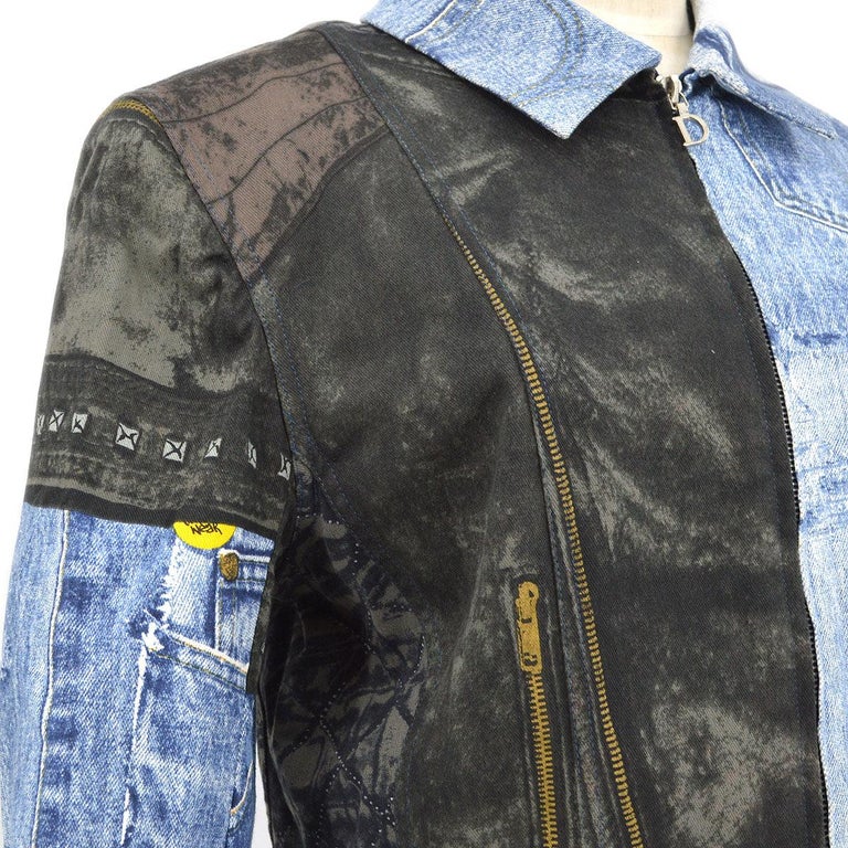 Christian Dior Vintage Black Blue Jean Denim Moto Jacket at 1stDibs