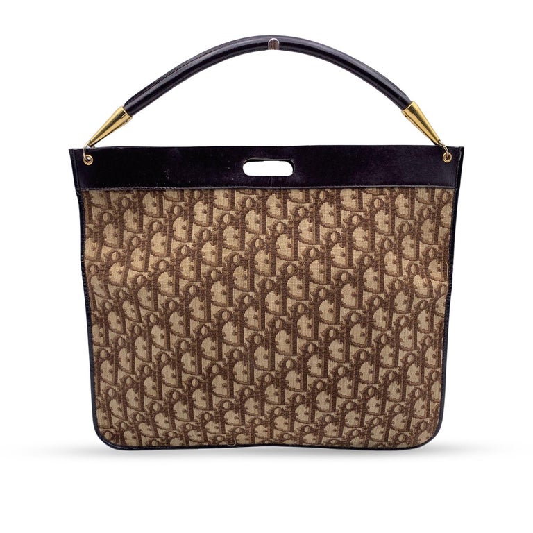 Christian Dior Vintage Brown Logo Canvas Foldable Clutch Bag Tote For ...