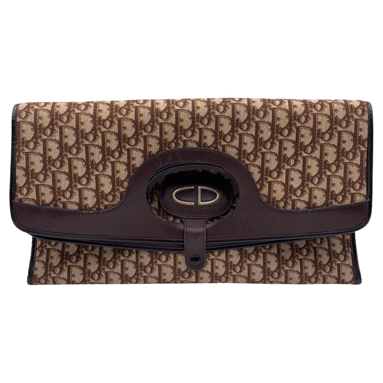 Christian Dior Vintage Brown Logo Canvas Foldable Tote Clutch Bag For ...