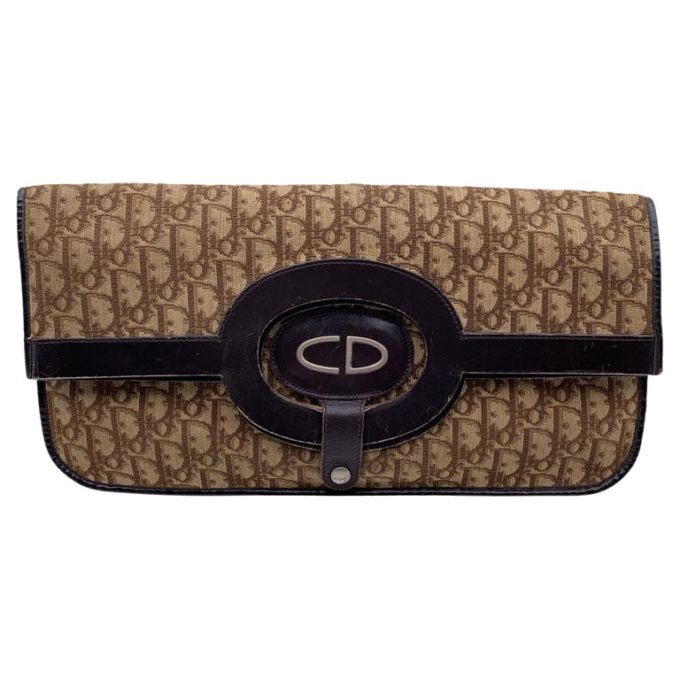 Christian Dior Vintage Brown Logo Canvas Foldable Tote Clutch Bag For ...