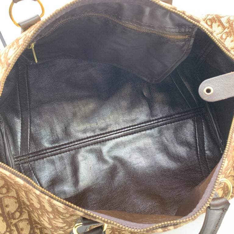Christian Dior Vintage Brown Logo Tapestry Canvas Boston Bag For Sale ...