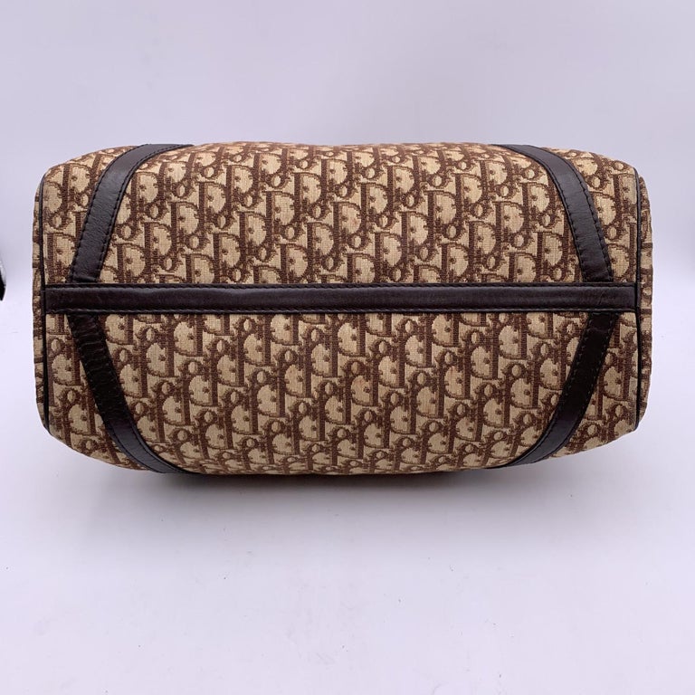 Christian Dior Vintage Brown Logo Tapestry Canvas Boston Bag For Sale ...