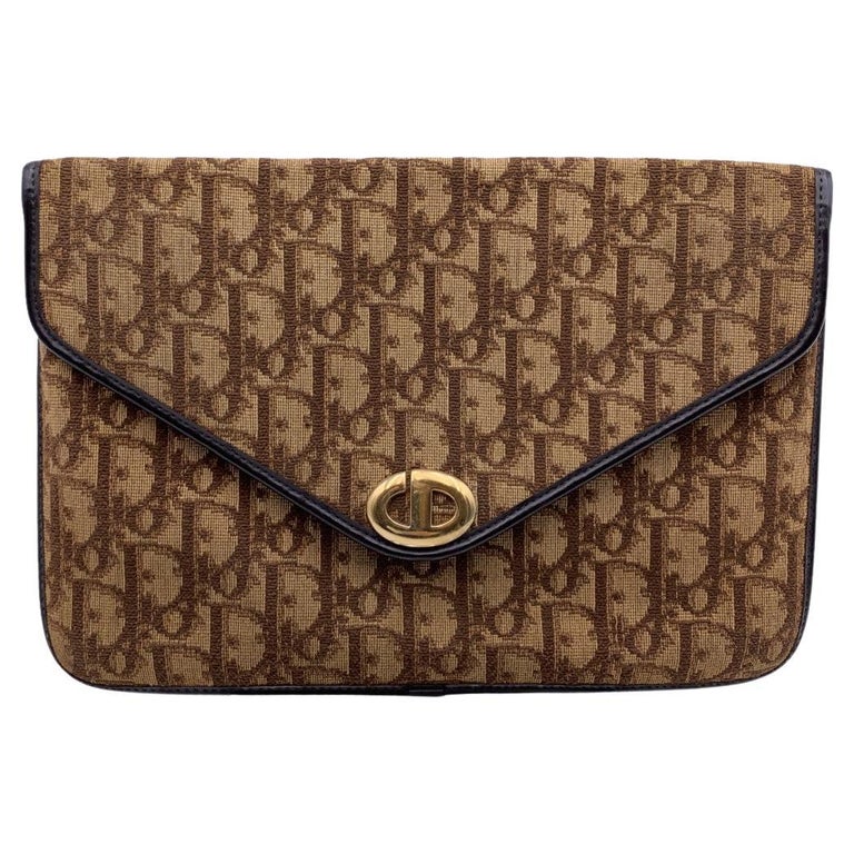 Christian Dior Vintage Brown Logo Tapestry Canvas Clutch Bag Handbag ...