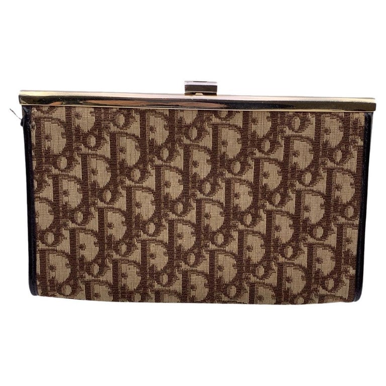 Christian Dior Vintage Brown Logo Tapestry Canvas Clutch Purse For Sale ...
