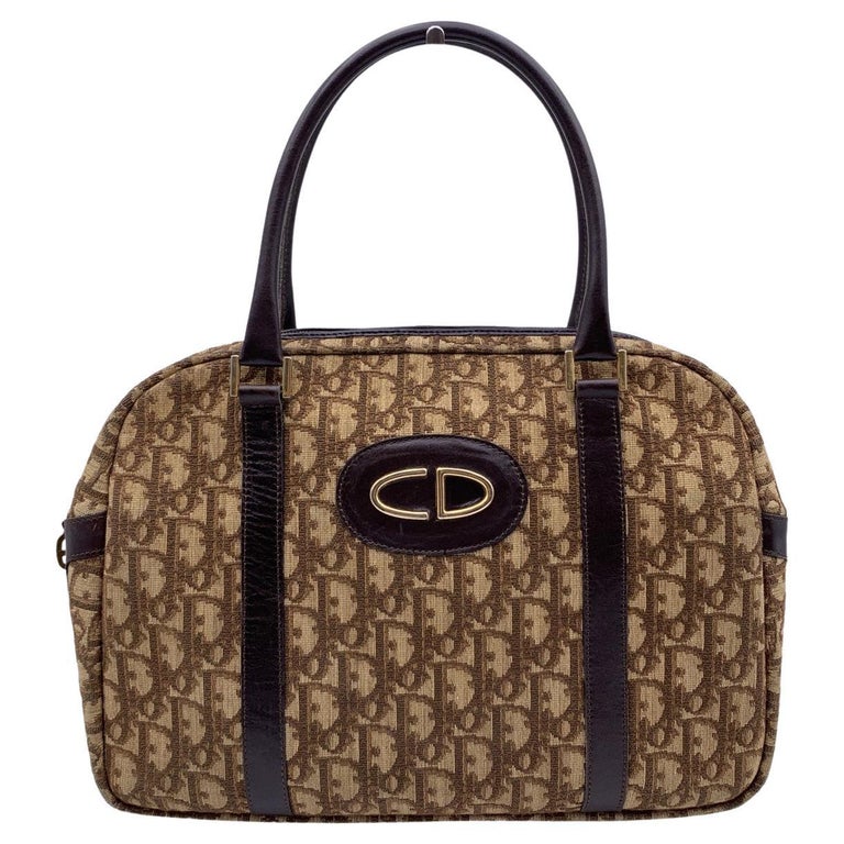 Christian Dior Vintage Brown Trotter Tapestry Canvas Boston Bag For ...