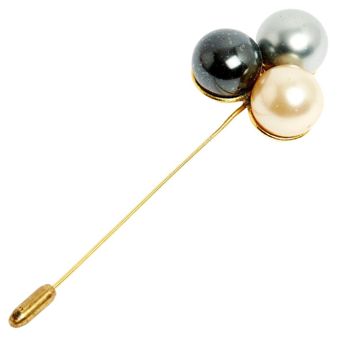 Christian Dior Vintage Fancy Pearls Trio Fibula Brooch For Sale at 1stDibs