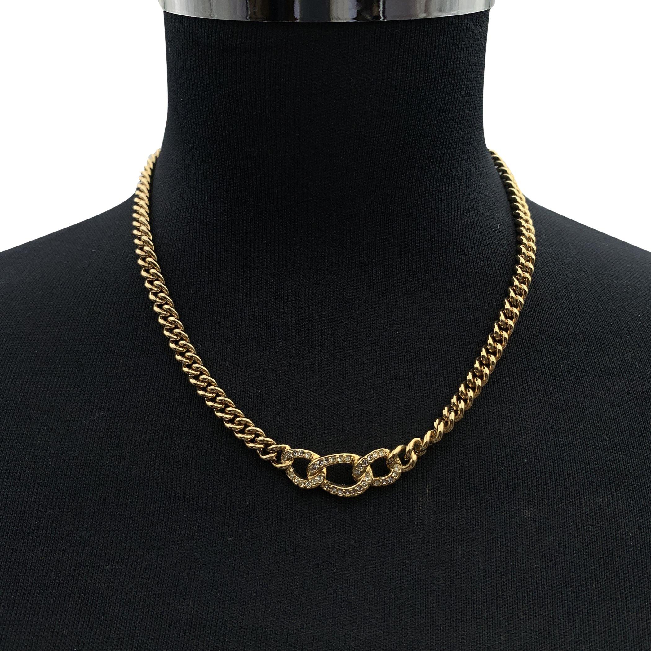 Christian Dior Vintage Gold Metal Chain Link Crystal Necklace For Sale ...