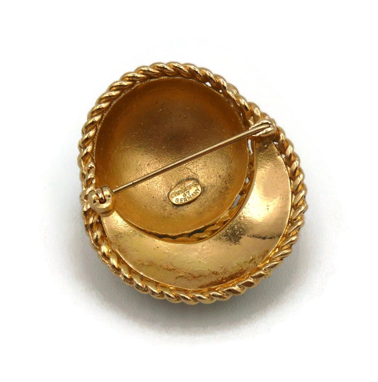 CHRISTIAN DIOR Vintage Gold Toned Jewelled Brooch, 1967 For Sale at 1stDibs