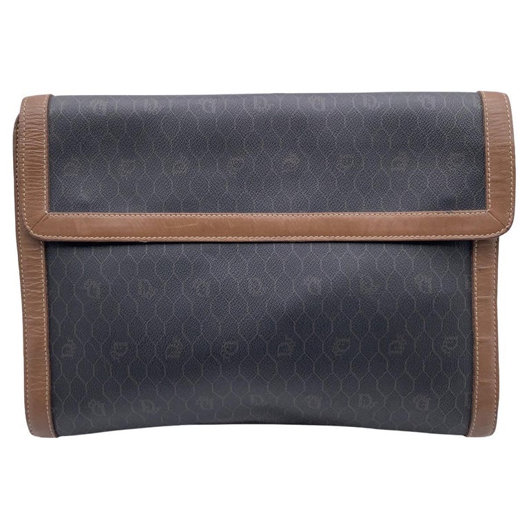 Christian Dior Vintage Grey Logo Canvas Large Clutch Portfolio For Sale at 1stDibs