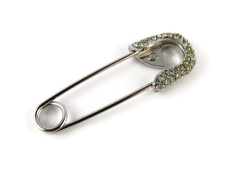 Christian Dior Vintage Iconic Oversized Silver Toned Diamante Safety ...