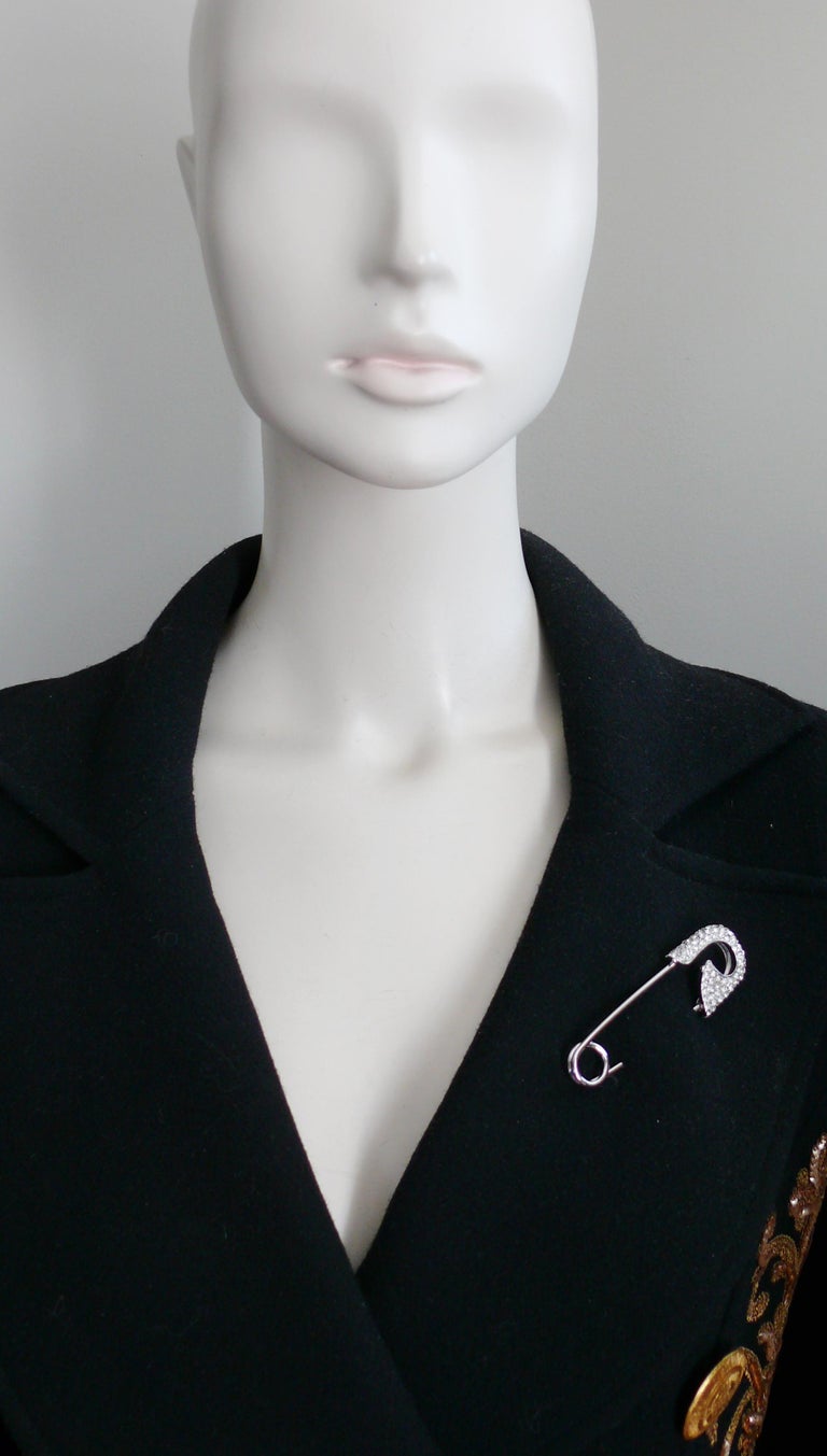 Christian Dior Vintage Iconic Oversized Silver Toned Diamante Safety ...