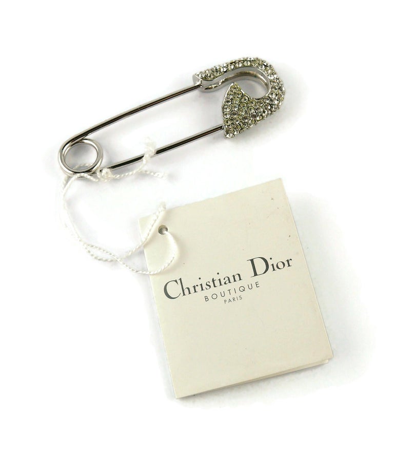 Christian Dior Vintage Iconic Oversized Silver Toned Diamante Safety ...