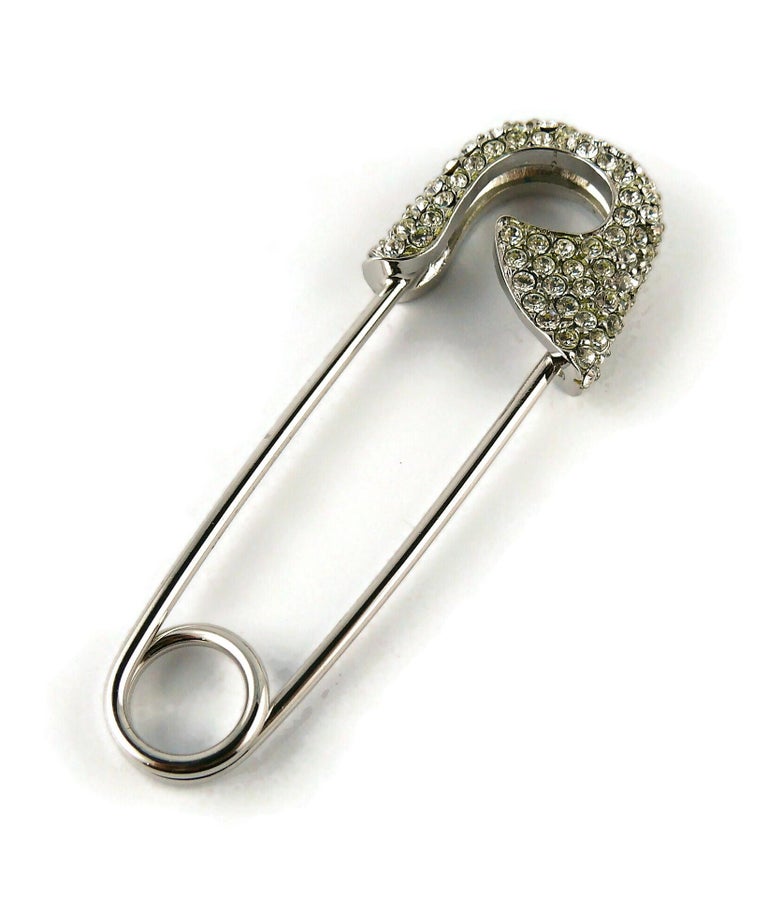 Christian Dior Vintage Iconic Oversized Silver Toned Diamante Safety ...