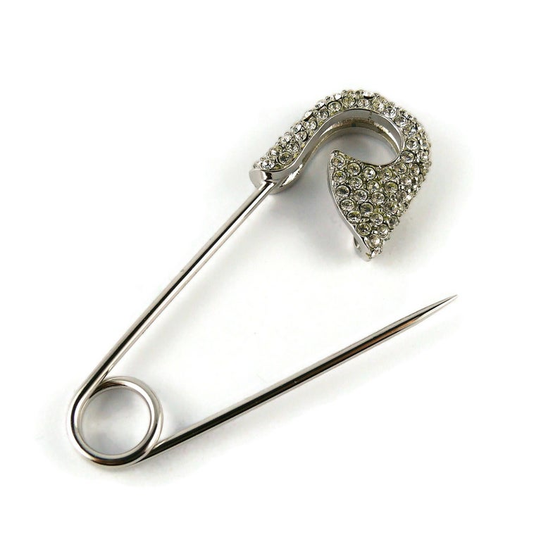 Christian Dior Vintage Iconic Oversized Silver Toned Diamante Safety ...