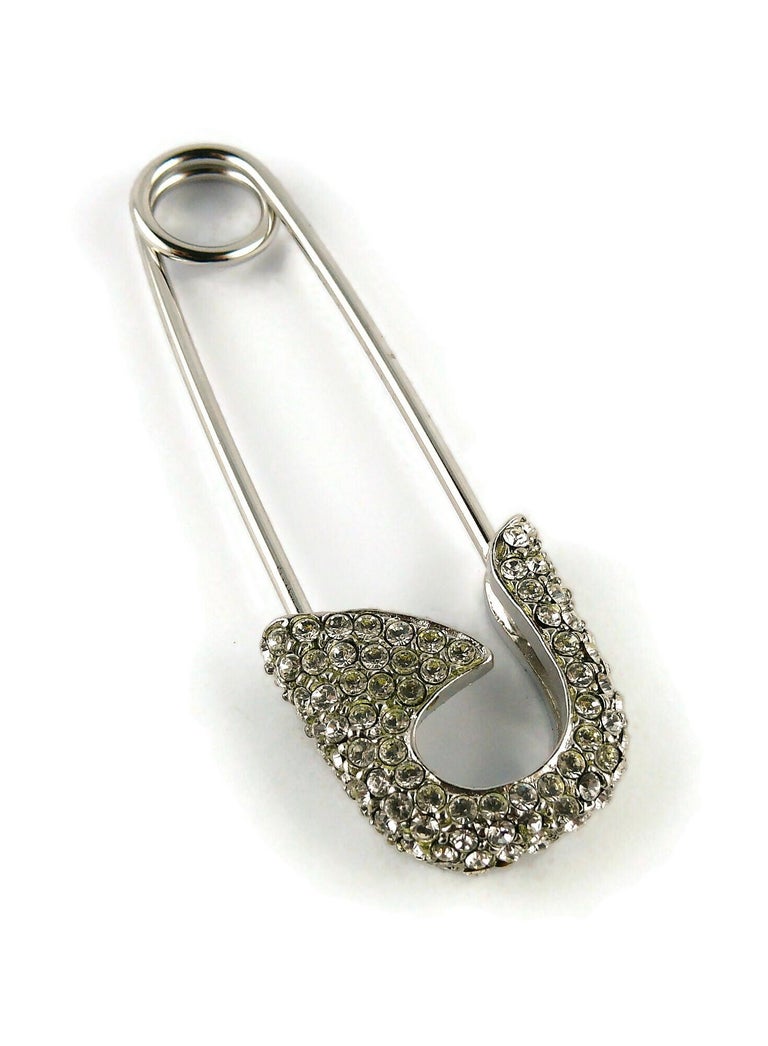 Christian Dior Vintage Iconic Oversized Silver Toned Diamante Safety ...