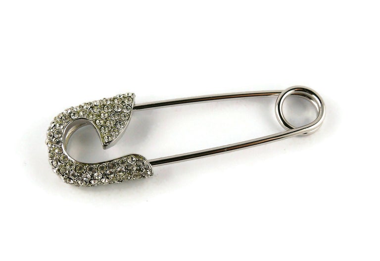 Christian Dior Vintage Iconic Oversized Silver Toned Diamante Safety ...