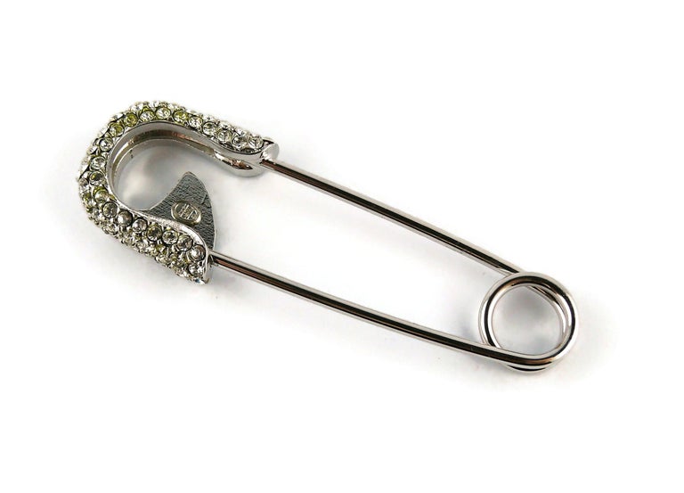 Christian Dior Vintage Iconic Oversized Silver Toned Diamante Safety ...