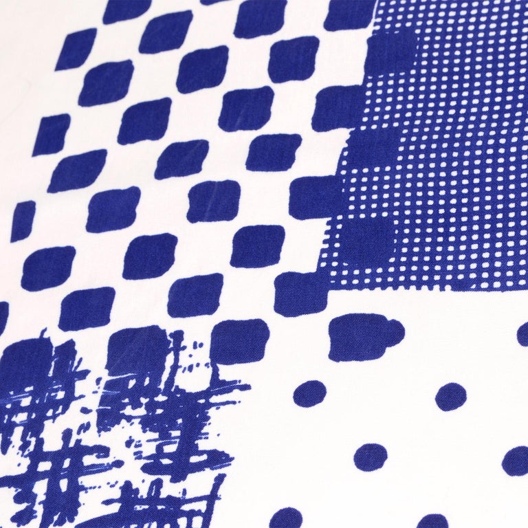 Christian Dior Vintage Indigo Blue and White Patchwork Pattern Silk ...