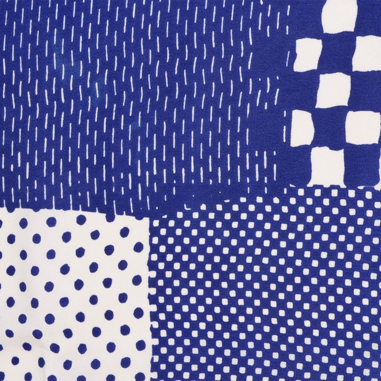 Christian Dior Vintage Indigo Blue and White Patchwork Pattern Silk ...