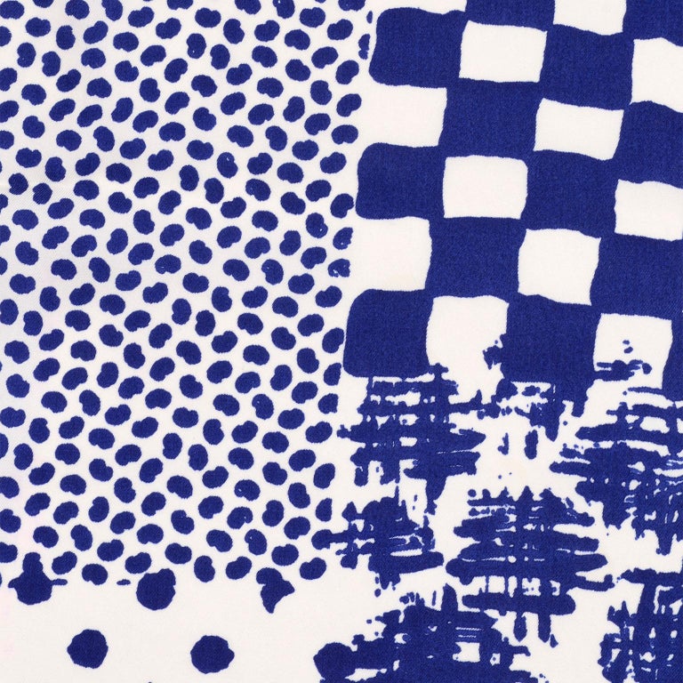 Christian Dior Vintage Indigo Blue and White Patchwork Pattern Silk ...
