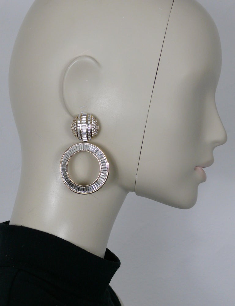 CHRISTIAN DIOR Vintage Jewelled Dangle Hoop Earrings For Sale at 1stDibs