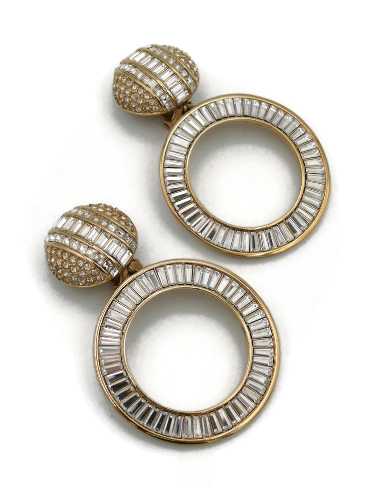 CHRISTIAN DIOR Vintage Jewelled Dangle Hoop Earrings For Sale at 1stDibs