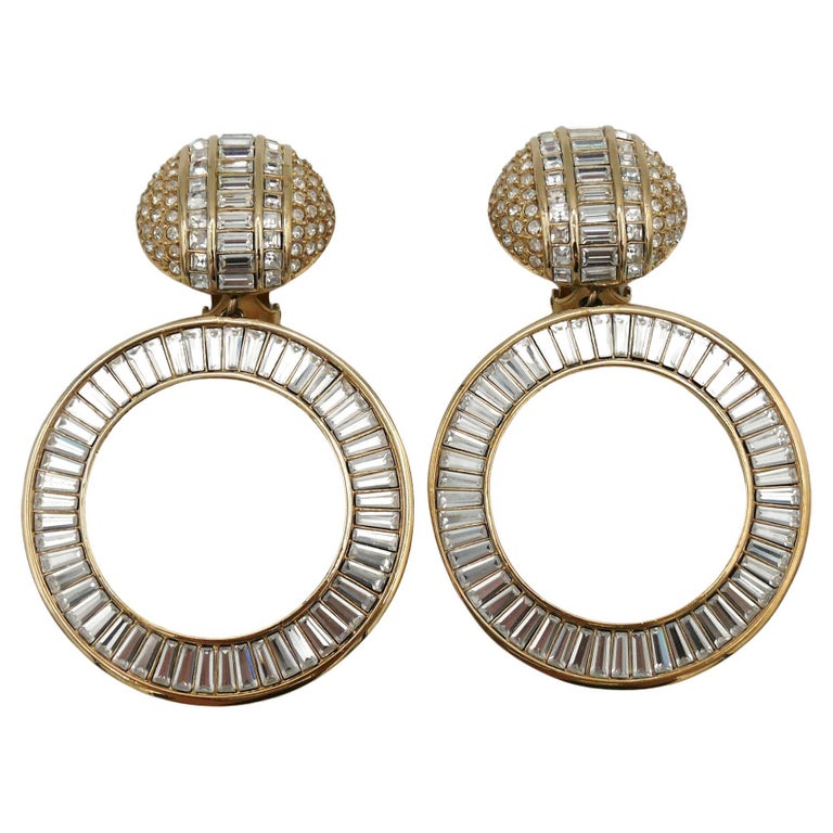 CHRISTIAN DIOR Vintage Jewelled Dangle Hoop Earrings For Sale at 1stDibs