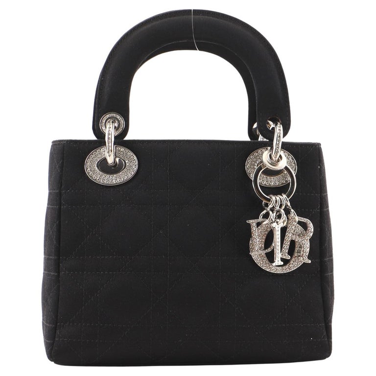 Christian Dior Vintage Lady Dior Bag Cannage Quilt Satin with Crystal ...