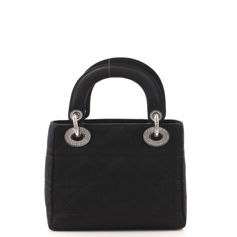 Christian Dior Vintage Lady Dior Bag Cannage Quilt Satin with Crystal ...