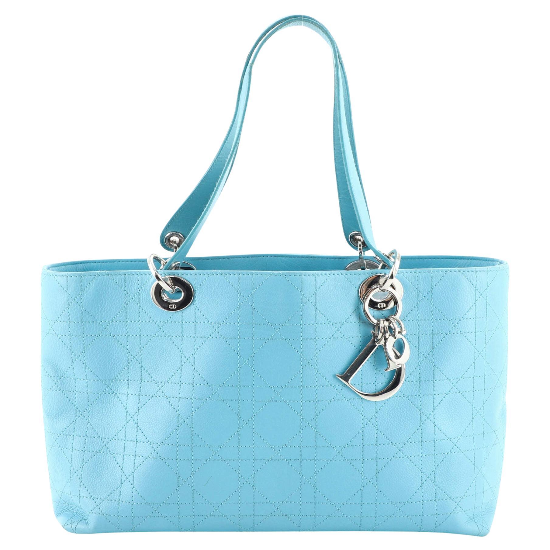 Dior Blue Cannage Leather Mini Lady Dior Tote at 1stDibs