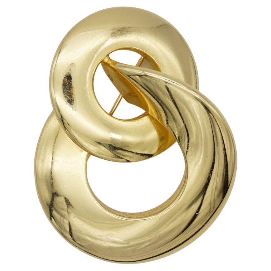 Christian Dior - Grande broche vintage en or à double anneau rond ...